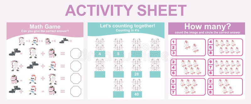 3 in 1 Math Game Worksheet for Preschool and Kindergarten Kids with ...