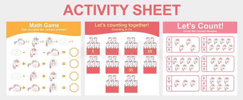 3 in 1 Math Game Worksheet for Preschool and Kindergarten Kids with ...