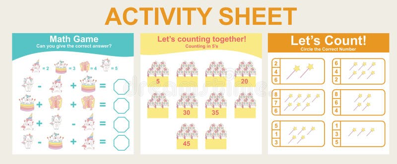 3 in 1 Math Game Worksheet for Preschool and Kindergarten Kids with ...