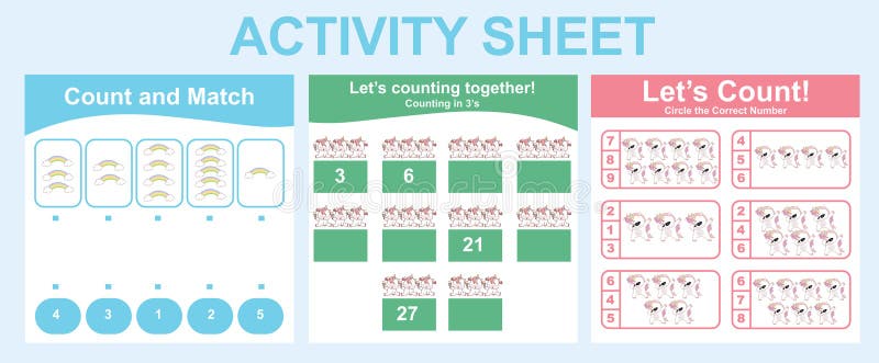 3 in 1 Math Game Worksheet for Preschool and Kindergarten Kids with ...