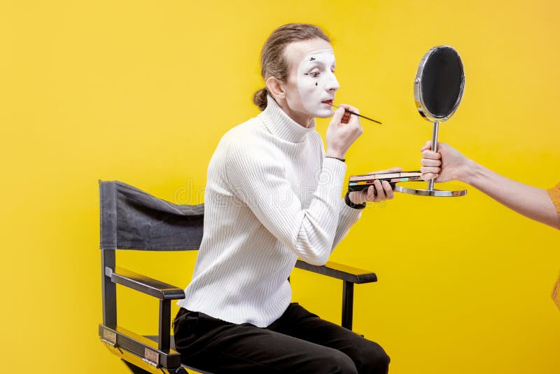 Actor Applying Facial Makeup for Pantomime Performance Stock Photo ...