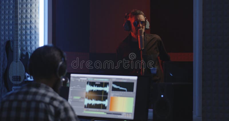 Actor Doing Voice Over in Sound Studio Stock Photo - Image of monitor ...
