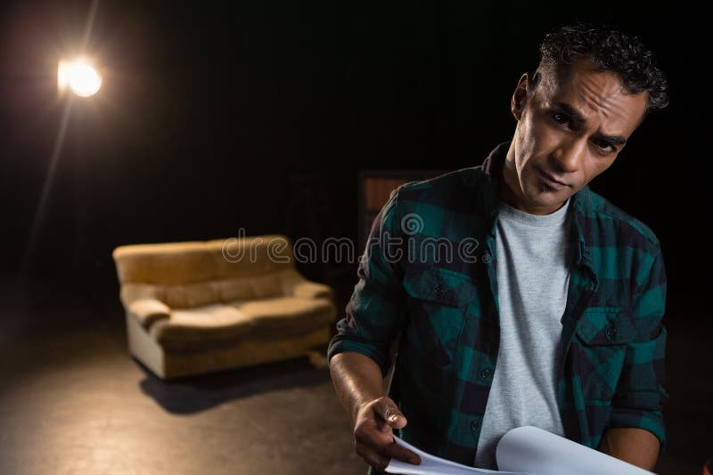 Actor Holding His Scripts on Stage Stock Image - Image of arts, male ...