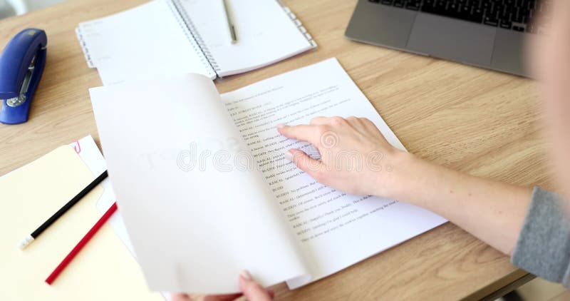 Actor Leafing through Script for Play at Table Closeup 4k Movie Slow ...