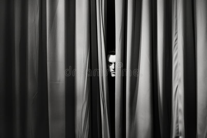 Actor Peeking through Small Gap in Closed Stage Curtain Stock Image ...