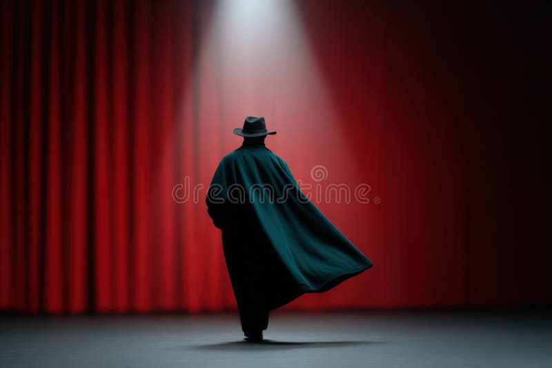 Actor Performs Dramatically in an Old Theater Under a Spotlight with ...