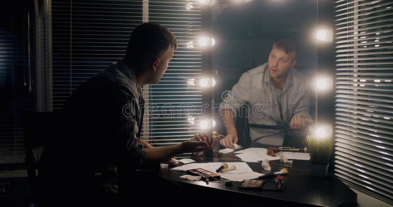 Actor Rehearsing Lines and Applying Makeup Stock Video - Video of ...