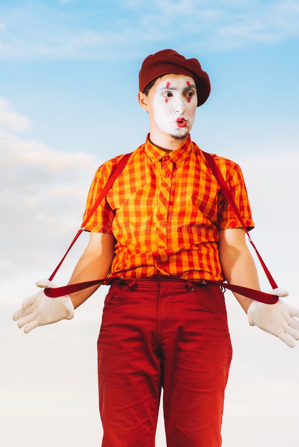 Mime Shows Pantomime Against the Blue Sky Stock Photo - Image of ...