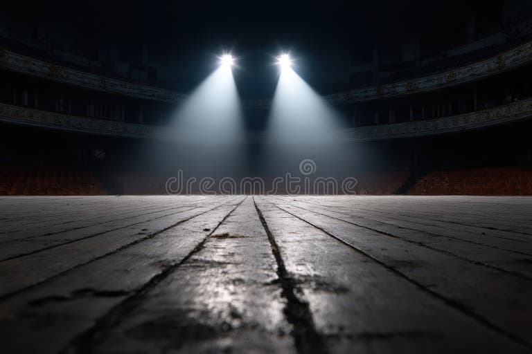 Actors Bow on Stage with Shadows Cast by Bright Spotlight Stock ...