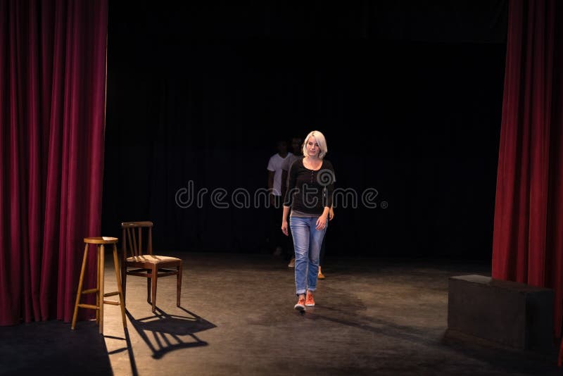 Actors Practicing Play on Stage Stock Image - Image of acting, curtain ...