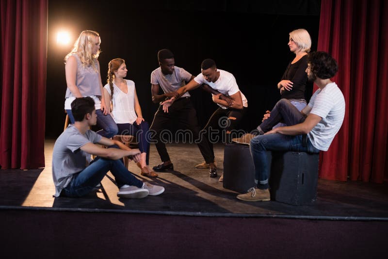 Actors Practicing Play on Stage Stock Image - Image of drama, curtain ...