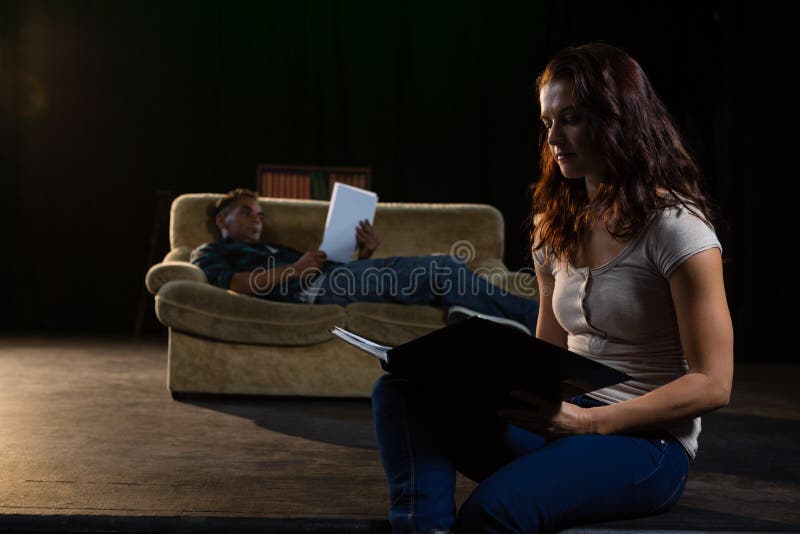 Actors Reading Their Scripts on Stage Stock Image - Image of modern ...