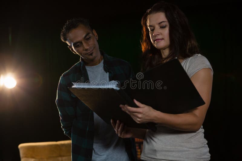 Actors Reading Their Scripts on Stage Stock Image - Image of modern ...
