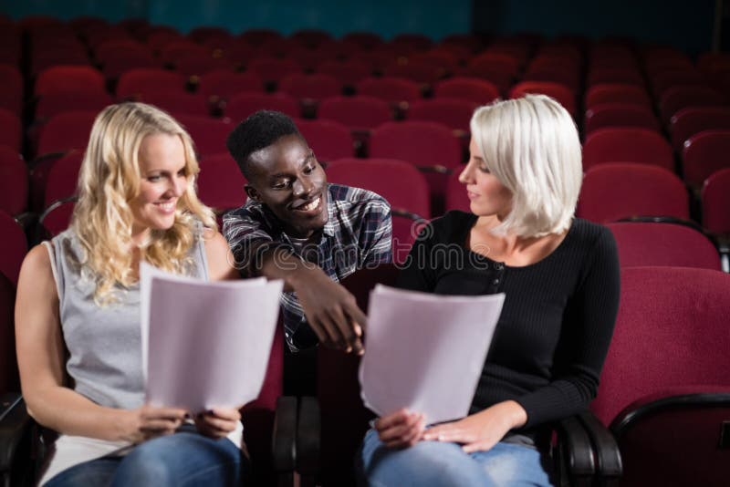 Actors Reading Their Scripts on Stage in Theatre Stock Photo - Image of ...
