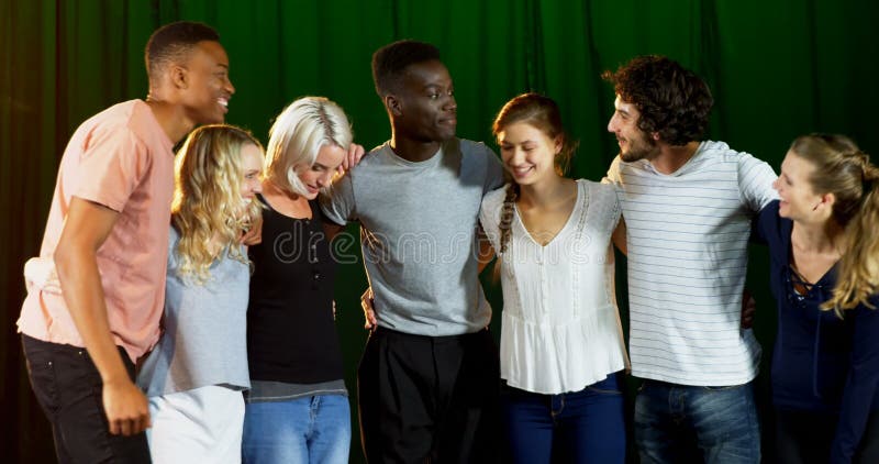 Actors Team Forming Hands Stack on Stage 4k Stock Video - Video of ...