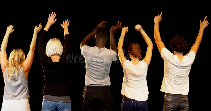 Actors Team Forming Hands Stack on Stage 4k Stock Video - Video of ...