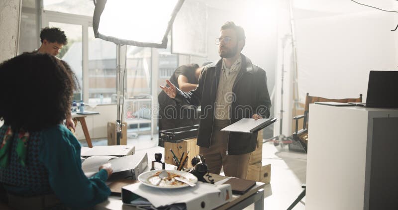 Actress, Conversation and Director with Script in Studio for Feedback ...