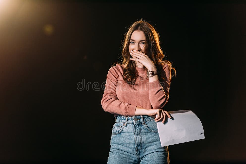 Actress with Screenplay on Black with Stock Photo - Image of performing ...