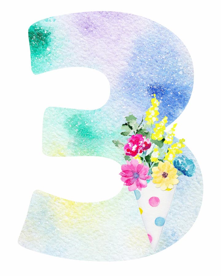 Acuarela número 3 stock de ilustración. Ilustración de planta - 112974058