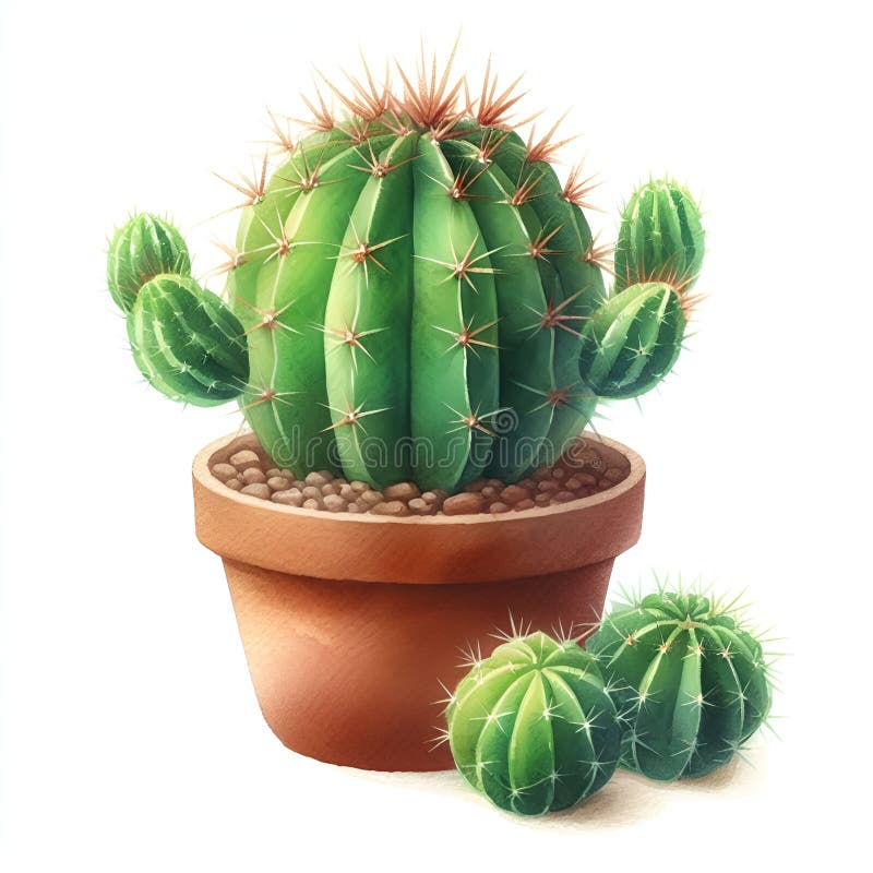 Acuarela Simplemente Cactus En Olla Aislado En Fondo Blanco Stock de ilustración - Ilustración ...