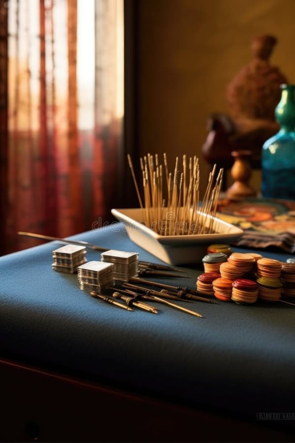 Acupuncture Needles on a Treatment Table Stock Illustration ...
