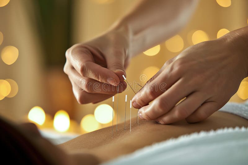 Acupuncture Sessions with Close-ups of the Process on the Body Stock ...