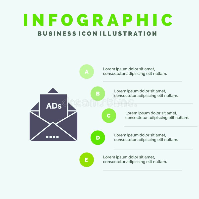 Ad, Advertising, Email, Letter, Mail Solid Icon Infographics 5 Steps ...