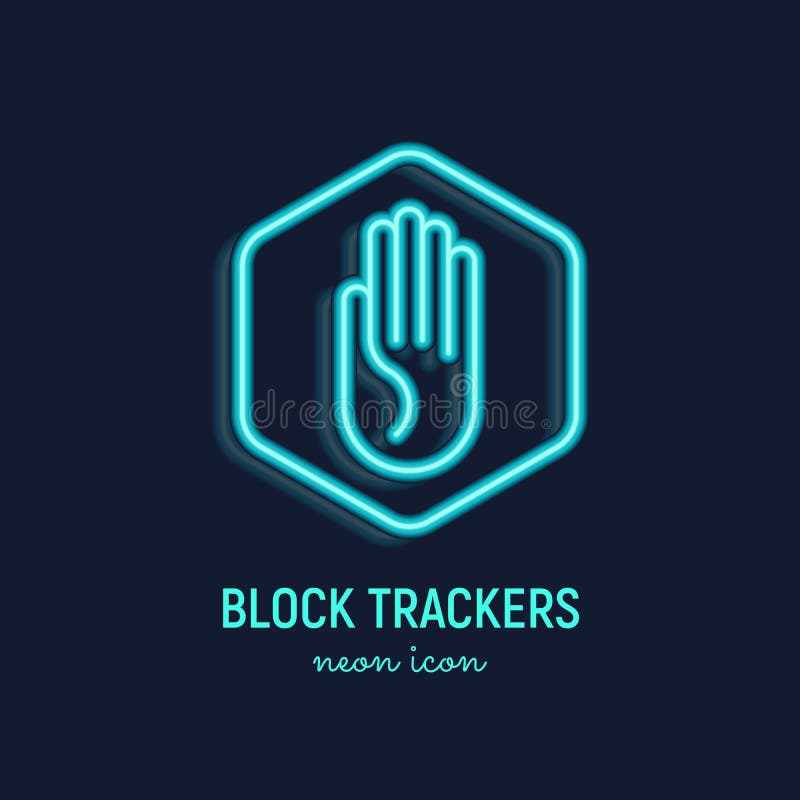 Ad Block Neon Thin Line Icon: Hand Stop Sign. Modern Vector ...