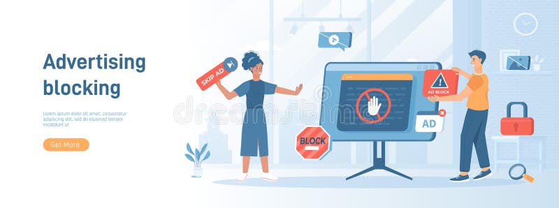 Ad Blocking. No Advertising, Anti Spam Protection, without Ads Concept ...