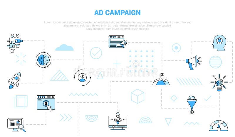 Ad Campaign Concept with Icon Set Template Banner with Modern Blue ...
