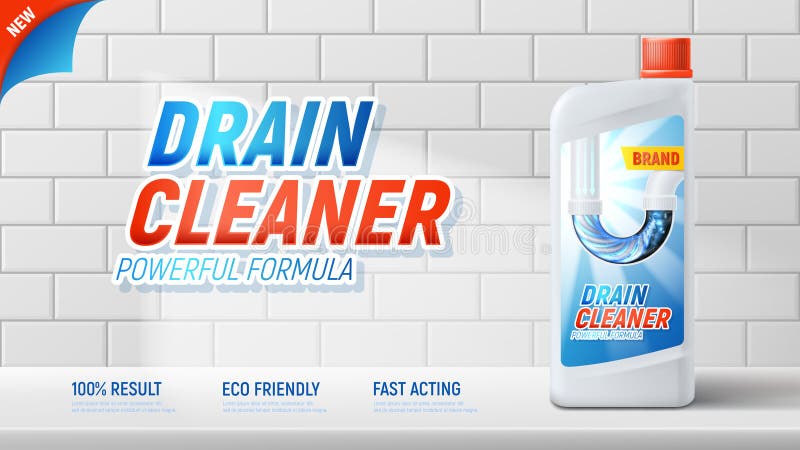 Drain Cleaner Ads, Water Pipe Detergent with Clear Pipes Section. Stock ...
