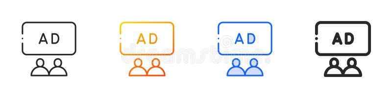 Ad Icon.Thin Linear, Gradient, Blue Stroke and Bold Style Design ...