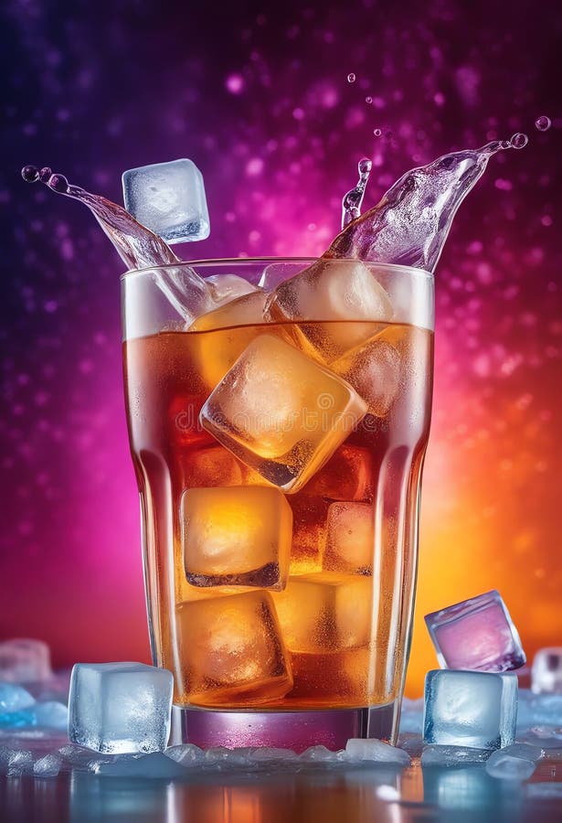 Ad Image Ice Cola Drink with Water Splash Motion with Ice Cube Elements ...