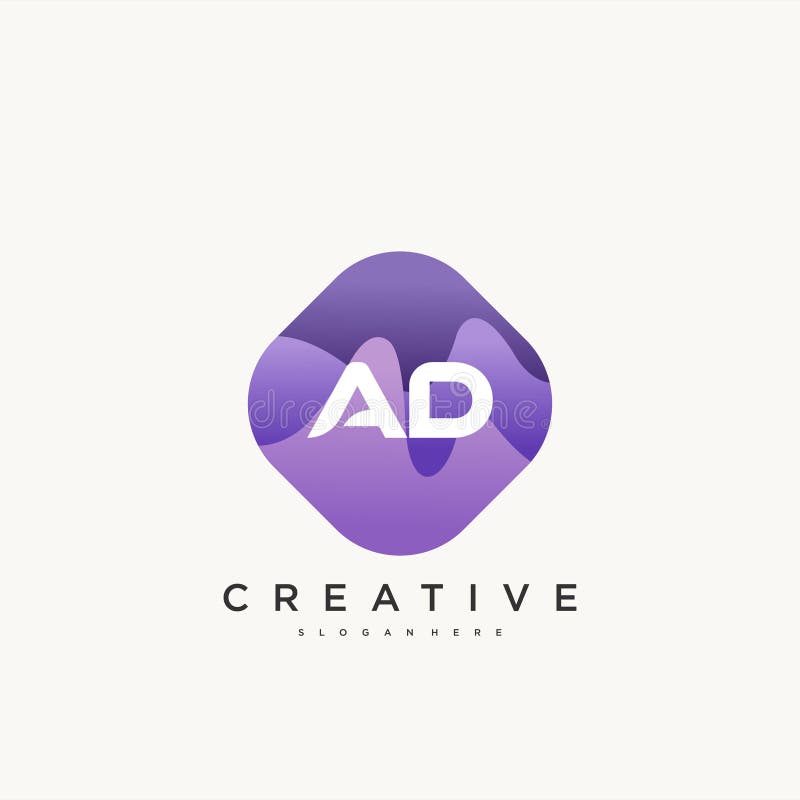 AD Initial Letter Logo Icon Design Template Elements with Wave Colorful ...