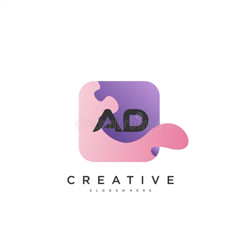AD Initial Letter Logo Icon Design Template Elements with Wave Colorful ...