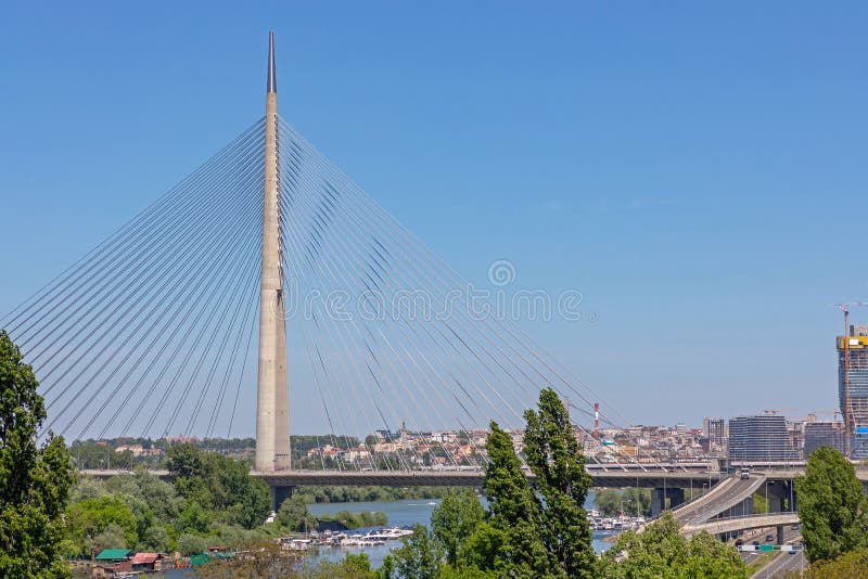 Ada Bridge Belgrade stock photo. Image of balkans, transport - 220267070