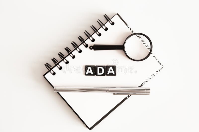 ADA Business Words on the Notepad with Pen and Magnifier Stock Image ...