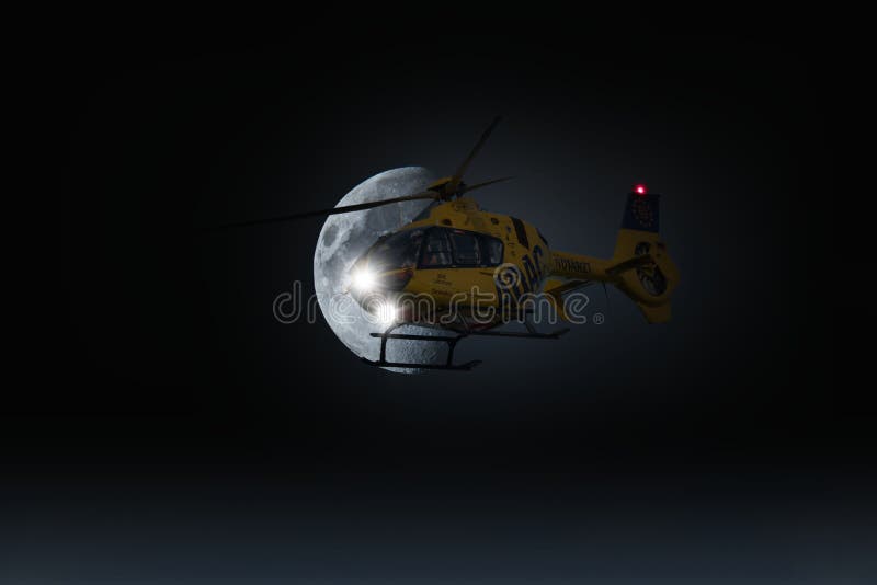 ADAC Helicopter in Front of Half Moon Composing Editorial Stock Image ...