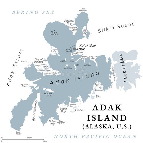 Adak Island, Alaska, United States, Gray Political Map Stock Vector ...
