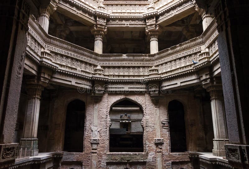 Adalaj Stepp well top view stock photo. Image of carved - 5492168