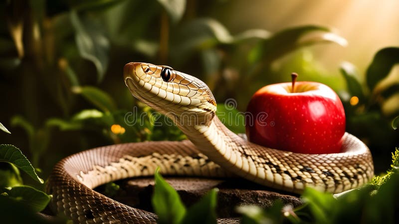 Adam and Eve Concept, a Snake with an Apple Stock Photo - Image of ...