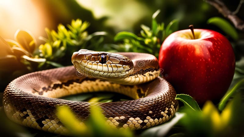 Adam and Eve Concept, a Snake with an Apple Stock Photo - Image of ...