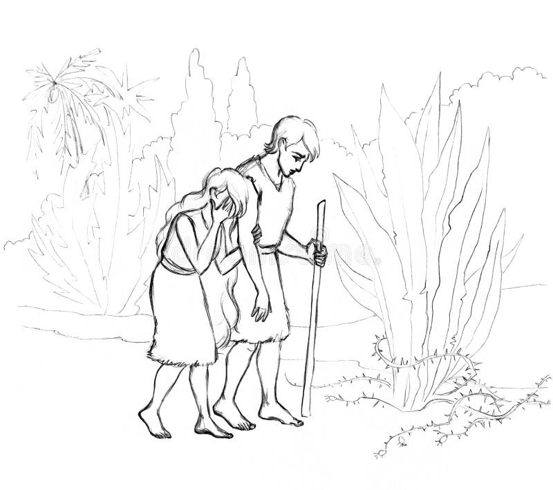 Adam and Eve are Expelled from Paradise. Pencil Drawing Stock ... Adam and Eve are Expelled from Paradise. Pencil Drawing Stock ...