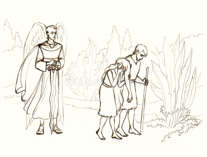 Adam and Eve are Expelled from Paradise. Pencil Drawing Stock ... Adam and Eve are Expelled from Paradise. Pencil Drawing Stock ...