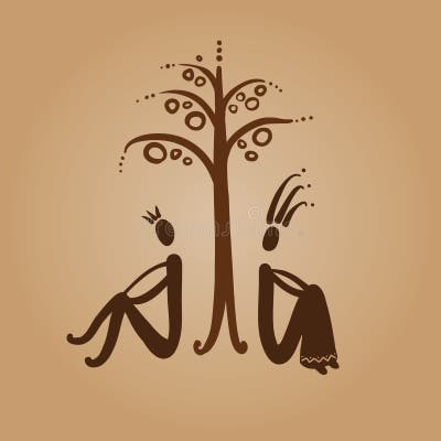 Adam and Eve Sitting Under a Tree Stock Vector - Illustration of ...