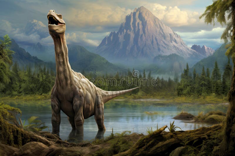 Adamantisaurus Dinosaur in Mountainous Prehistoric Landscape, AI ...
