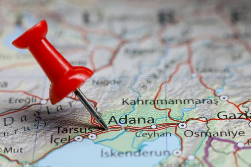 Adana, Turkey pin on map stock image. Image of mountains - 372919775