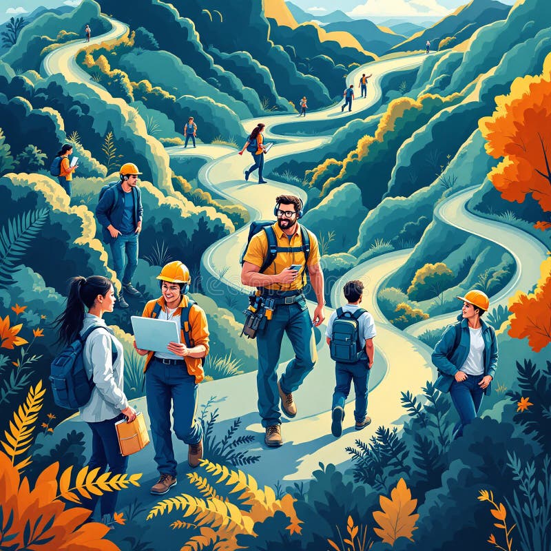 Adaptable Team Navigating the Path Stock Illustration - Illustration of ...