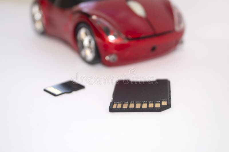 Adapter for Black Memory Card, Computer Mouse in the Background Stock ...