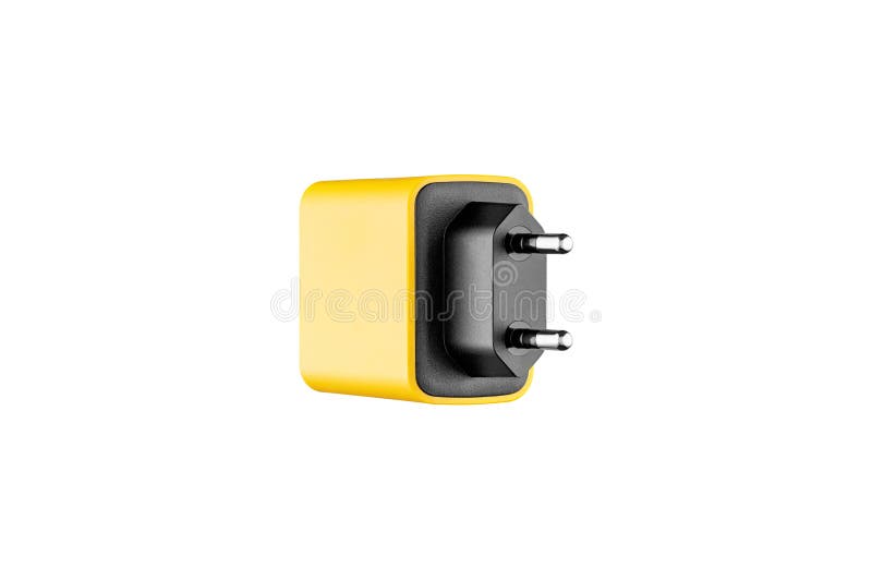 Adapter for Charger with USB and Type C Connector, Yellow, on Isolated ...